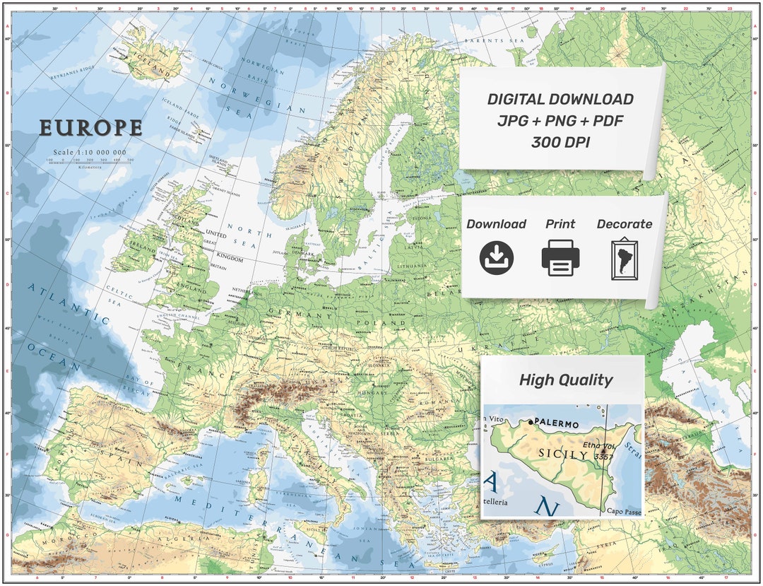 Europe Map Print Europe Map Wall Art PRINTABLE Europe Map - Etsy