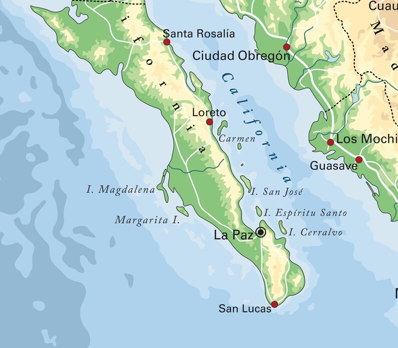 Mexico Detailed Physical Map. Mexican Terrain Vector Map. Educational ...