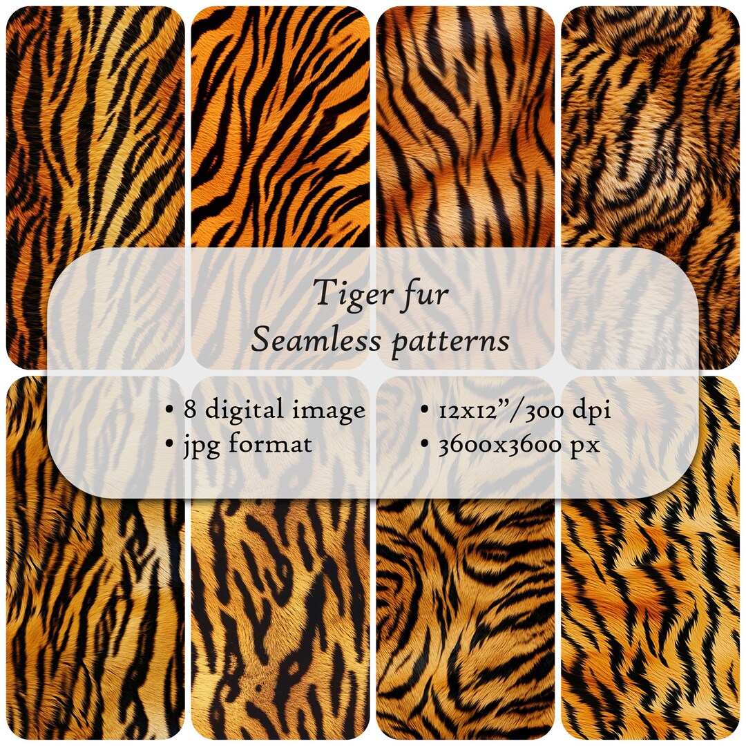 8 Tiger Fur Texture Seamless Patterns. Digital Paper, Commercial Use ...