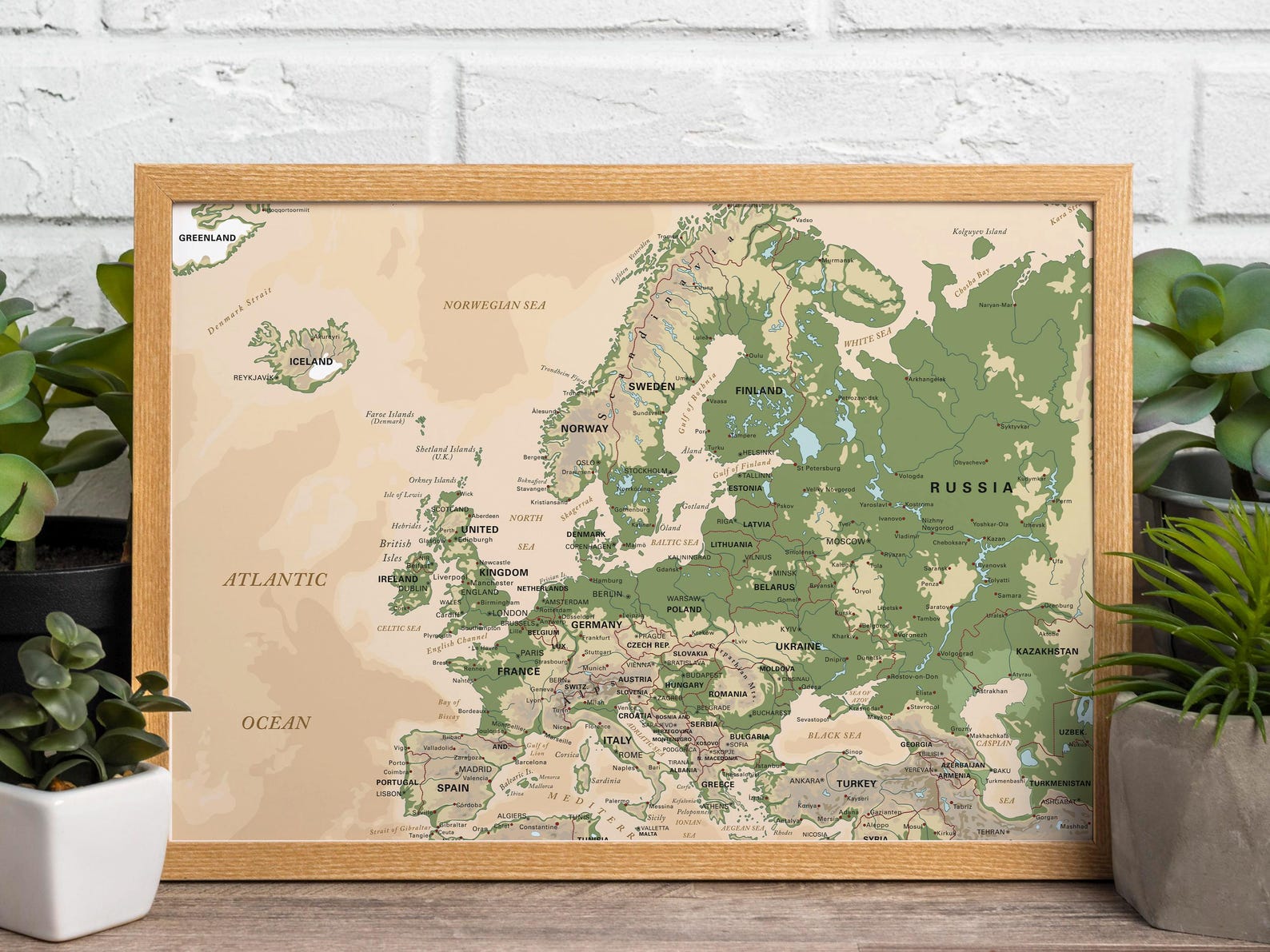Detailed Europe Terrain Map. Digital Europe Map With, Countries, Cities ...
