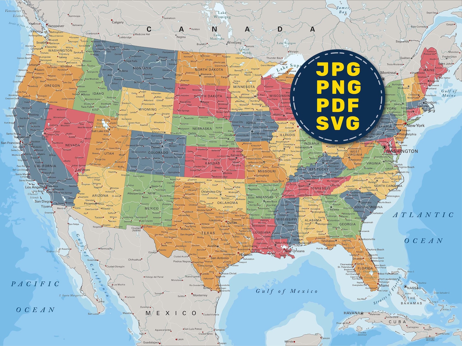 Political Map of USA. Large Detailed United States Map Poster With ...