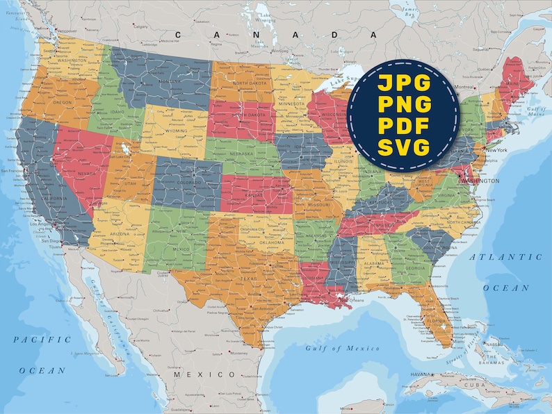 Political Map of USA. Large Detailed United States Map Poster With ...