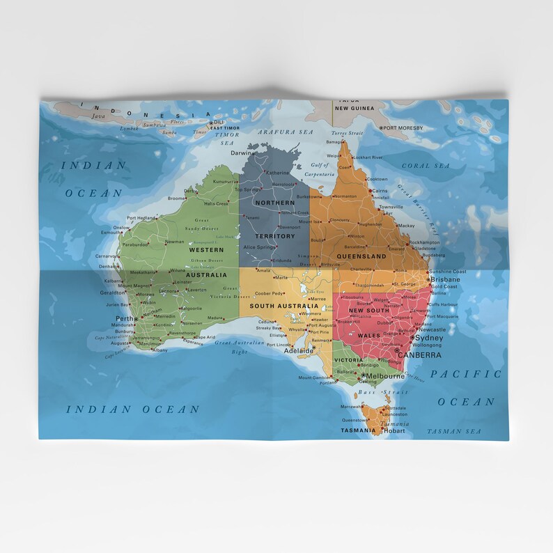 Political Map of Australia. Large Printable Australia Map Poster Full ...