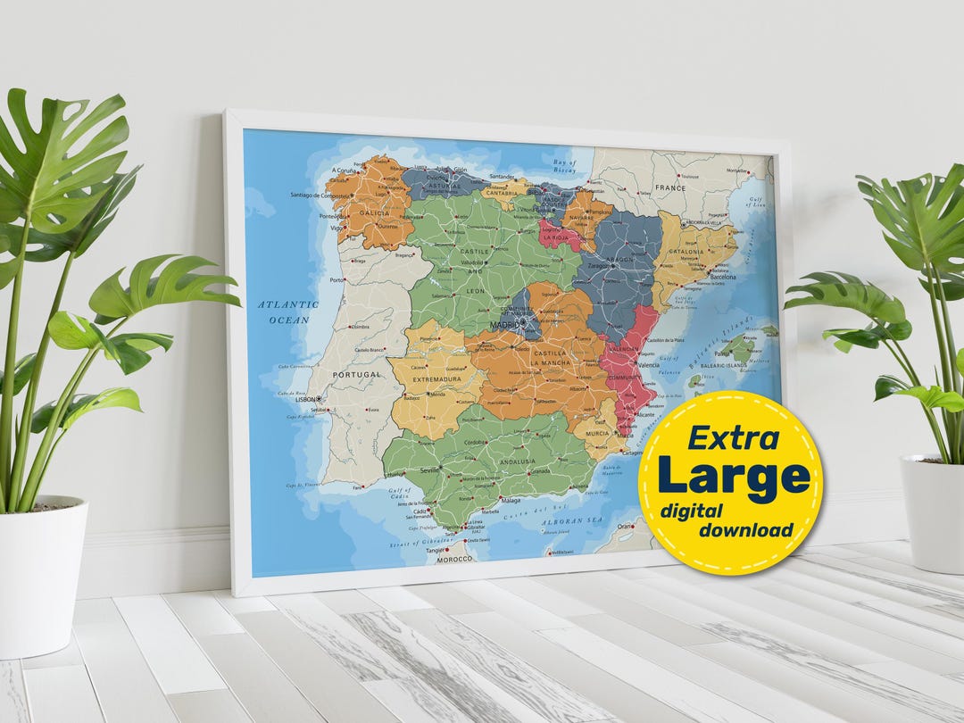 Spain Political Map. Educational Detailed Spanish Map Poster With ...