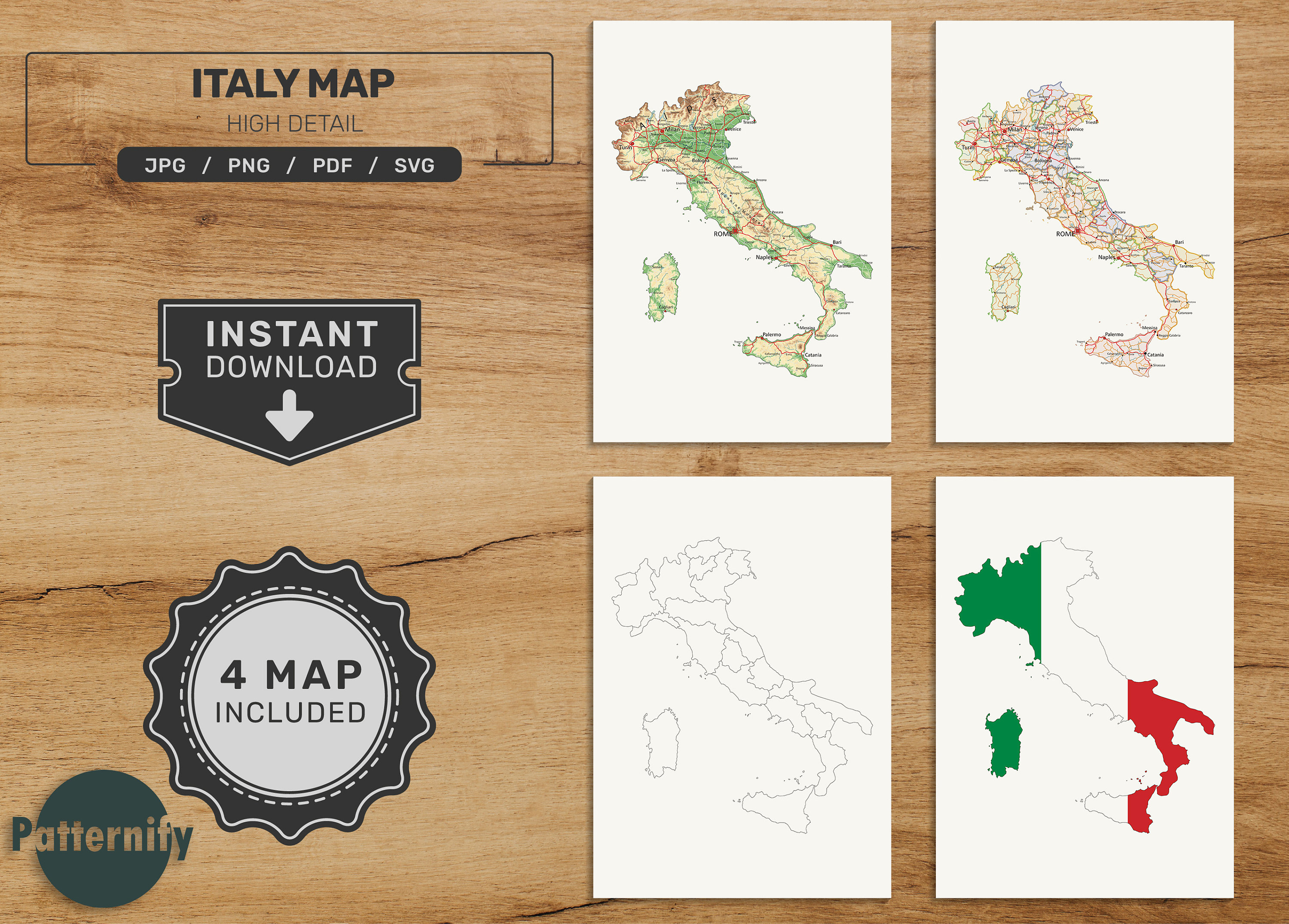 Italy Map Bundle. Printable Italian Map Set. Political, Physical, Blank ...