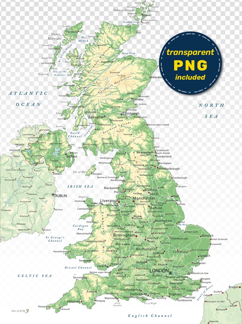 United Kingdom Detailed Physical Map. UK Terrain Vector Map ...