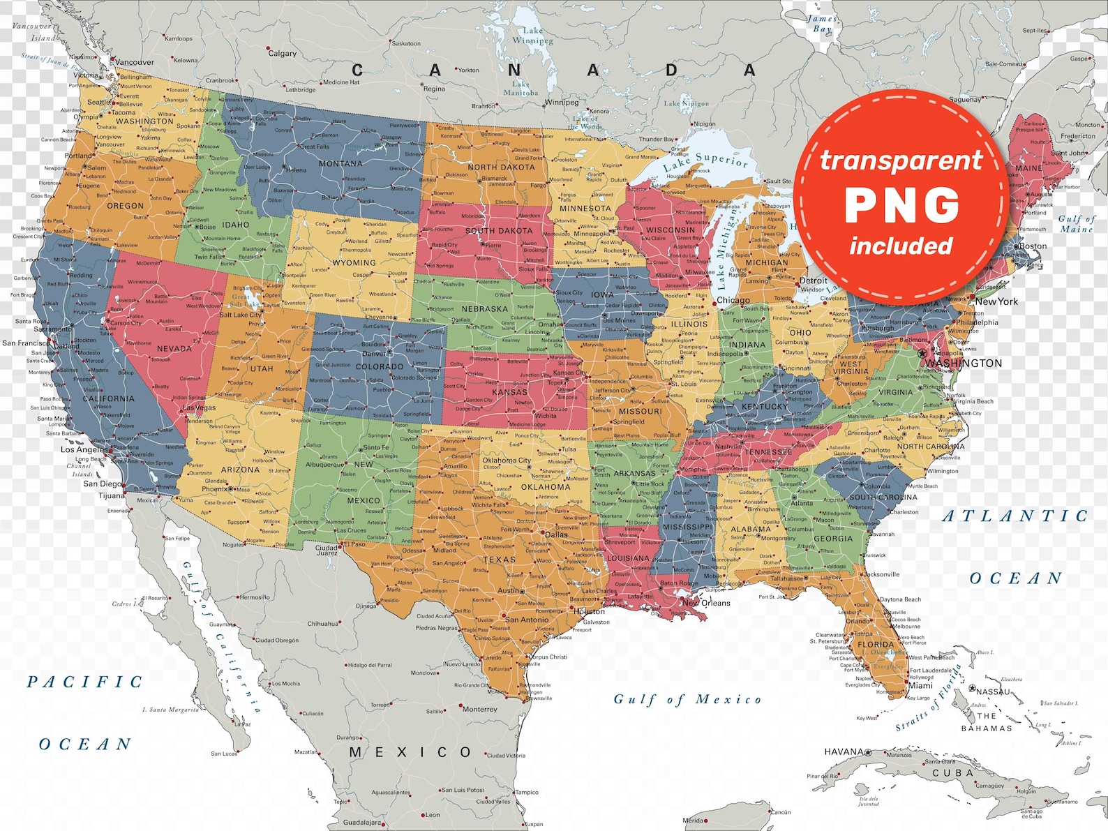 Political Map of USA. Large Detailed United States Map Poster With ...