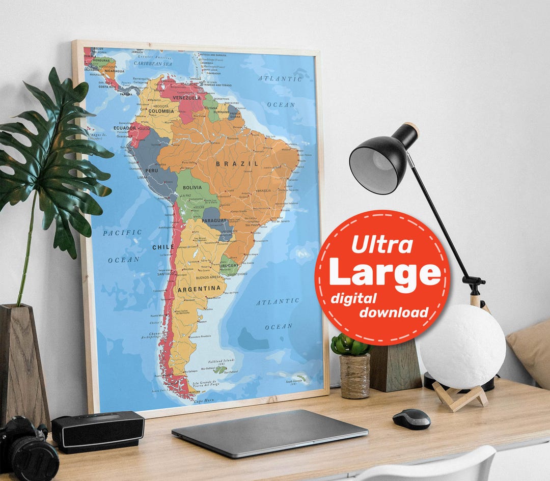 South America Political Map. Large Printable Americas Map Poster Full ...