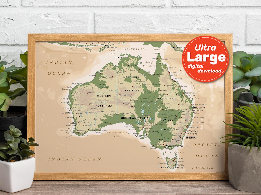 Detailed Physical Map of Australia. Vector Australia Map. Educational ...