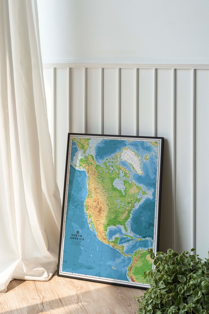 Terrain Map of North America North America Map Poster Giclee Print ...
