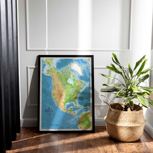 Terrain Map of North America | North America Map Poster Giclee Print ...