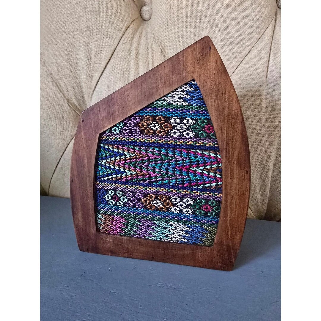 Vintage Guatemalan Handwoven Textile Wood Decorative Vase Holder Folk ...
