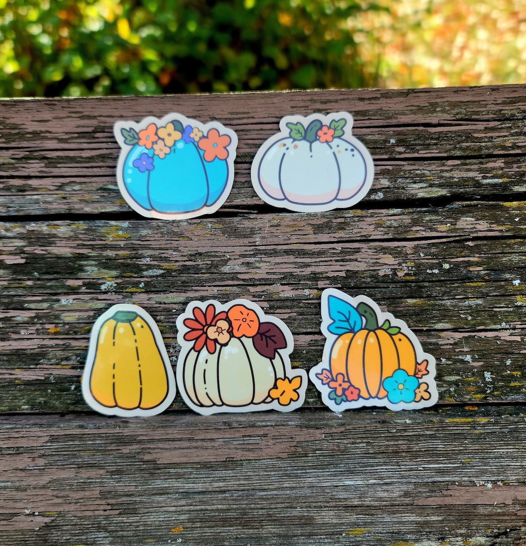 Floral Pumpkin Stickers, Sticker Bundle, Cottage Core Stickers, Glossy ...