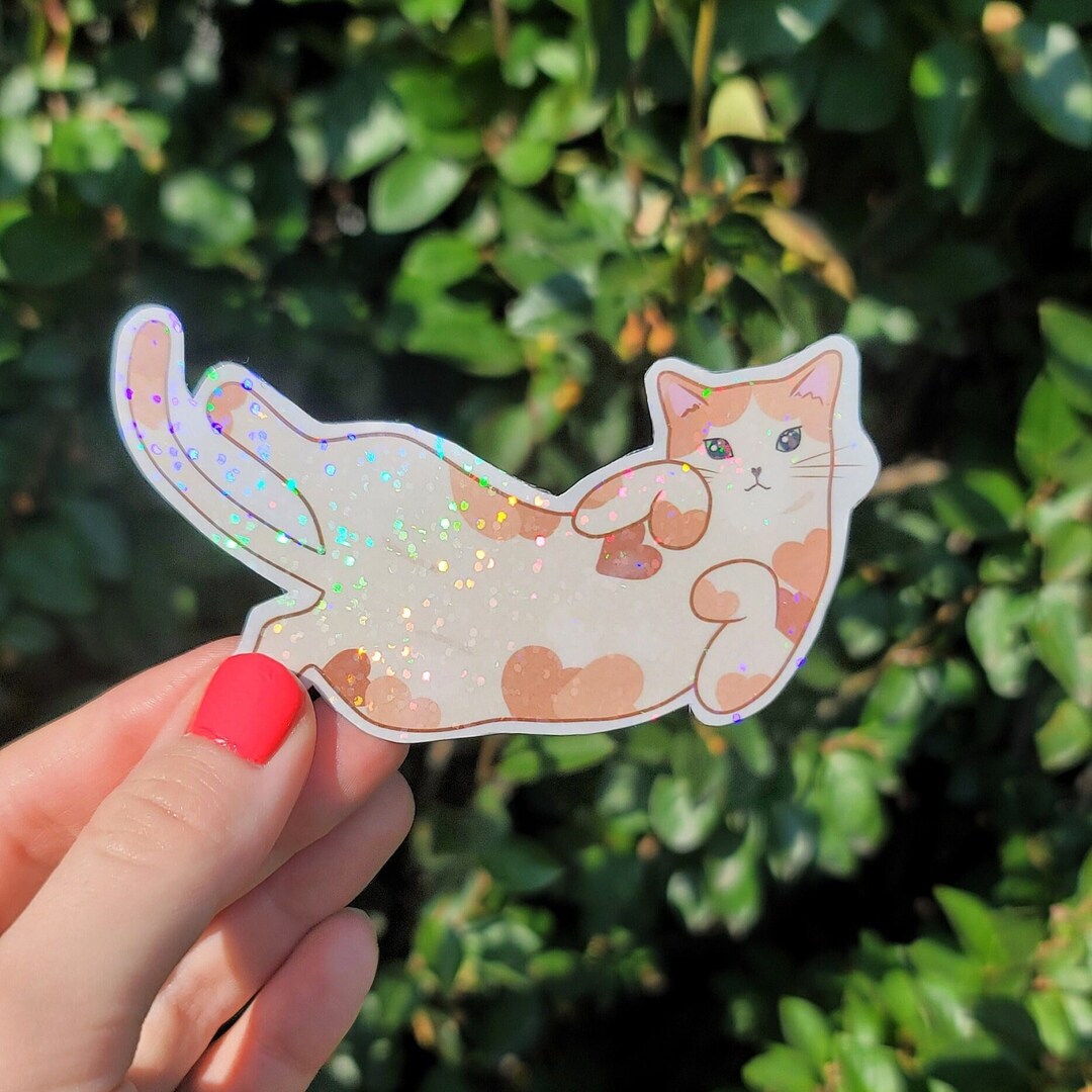 Calico Cat Sticker, Weatherproof and Holographic Vinyl, Cute Cream ...