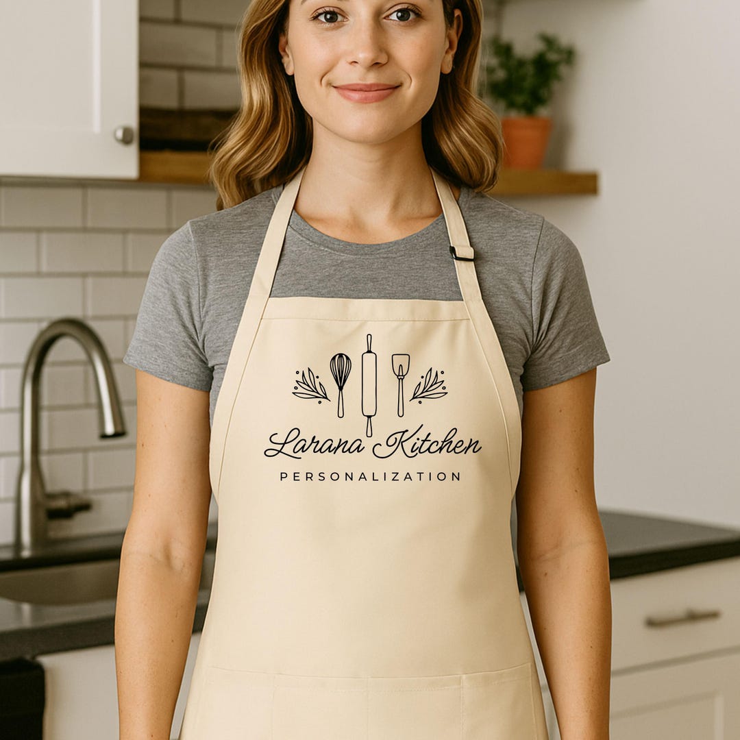 Personalized Linen Kitchen Apron, Custom Cooking Apron With Pocket ...