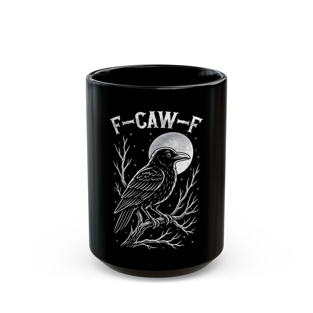 Spooky Raven Mug - F-CAW-F Black Coffee Cup, Gothic Gift, Halloween ...