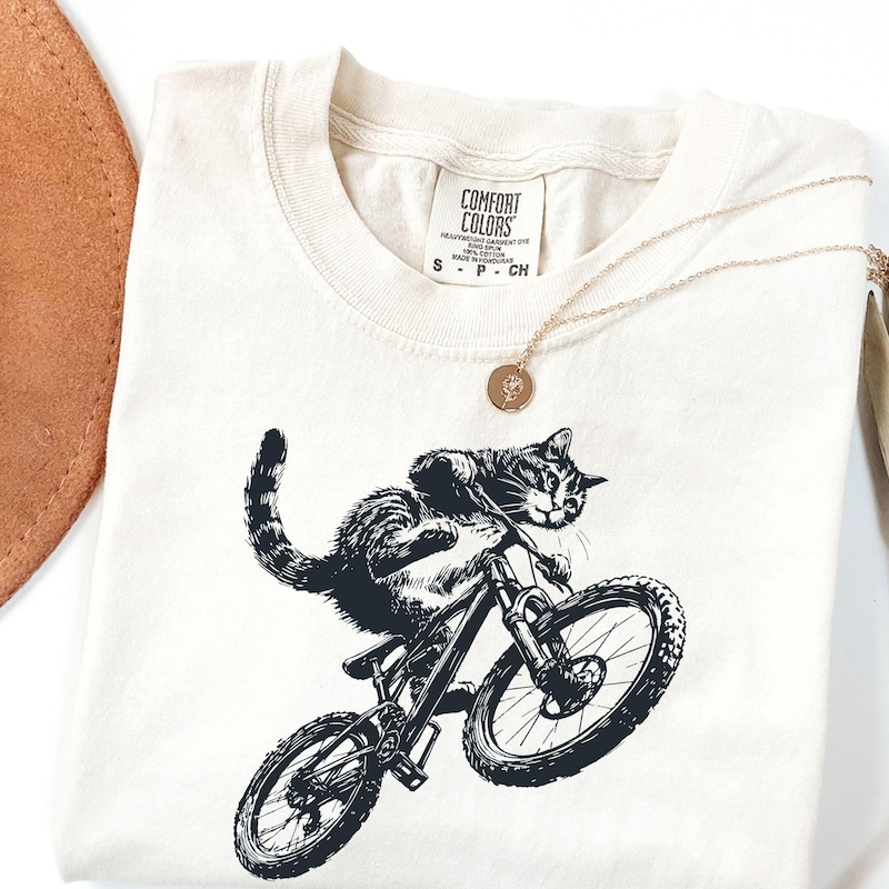 Cat Riding Bike Tshirt - Etsy