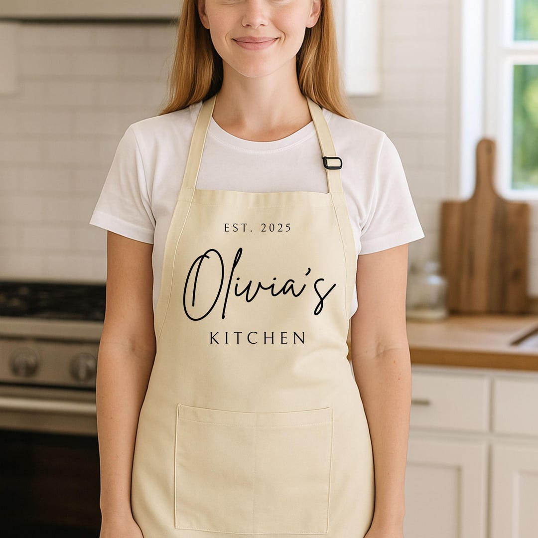 Personalized Linen Kitchen Apron, Custom Cooking Apron With Pocket ...