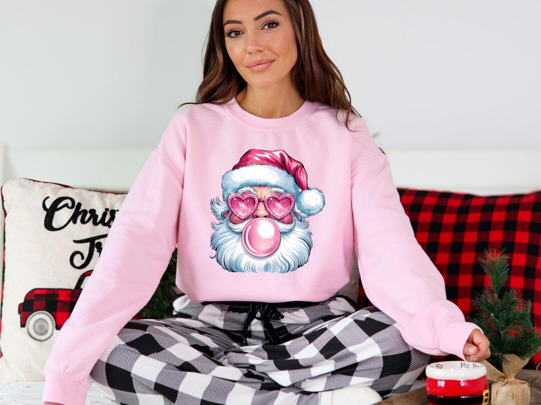 Pink Santa Bubble Gum Shirt, Christmas Blowing Bubble Tshirt, ,pink ...