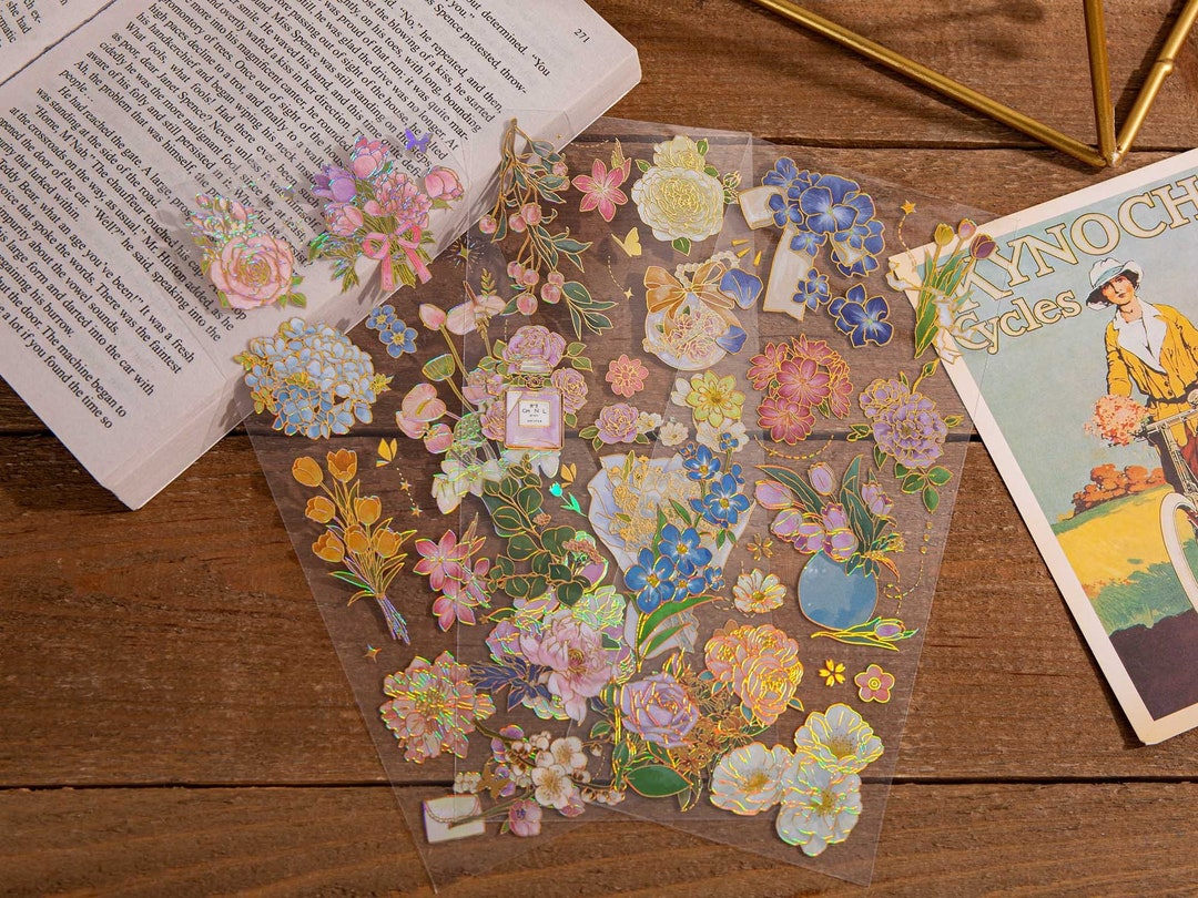 Holographic Aesthetic Stickers,floral Sticker for Notebook, Laptop ...