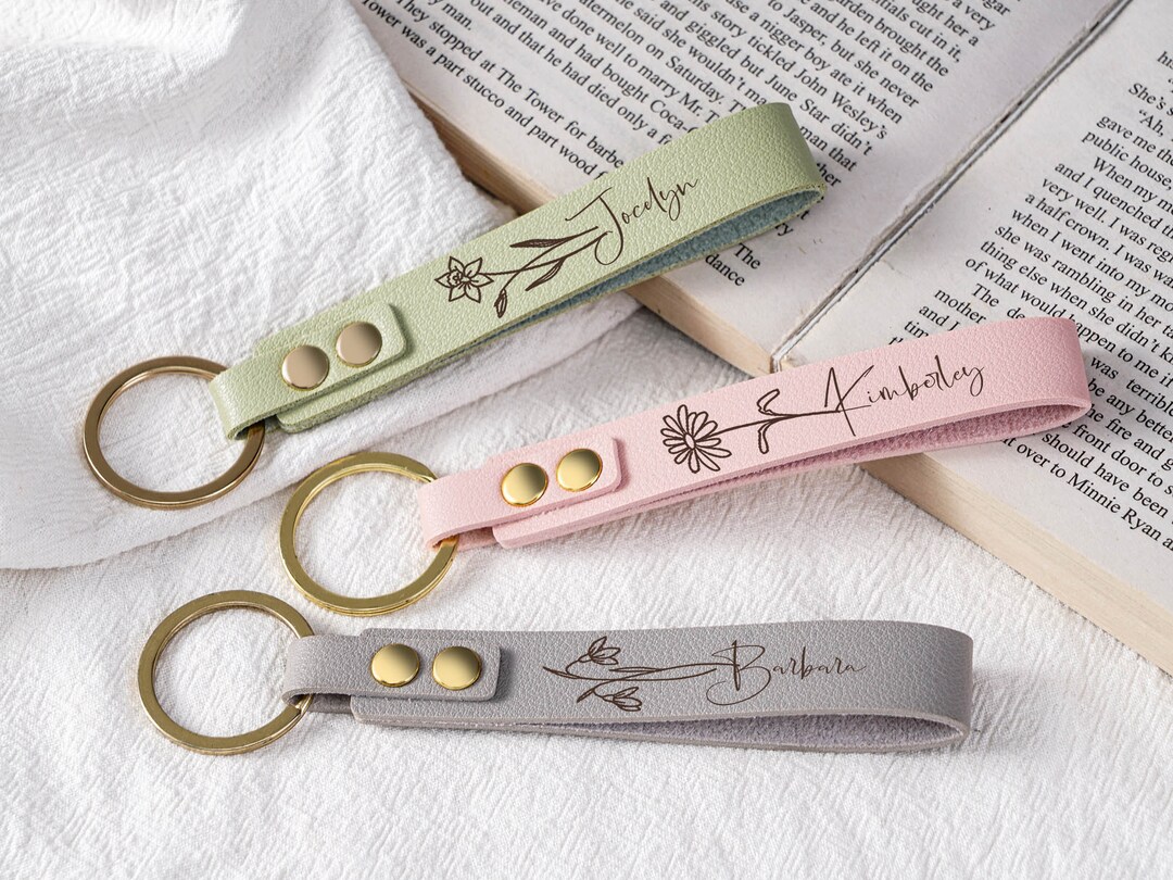 Personalized Birth Flower Keychain,custom Name Keychain,birth Flower ...