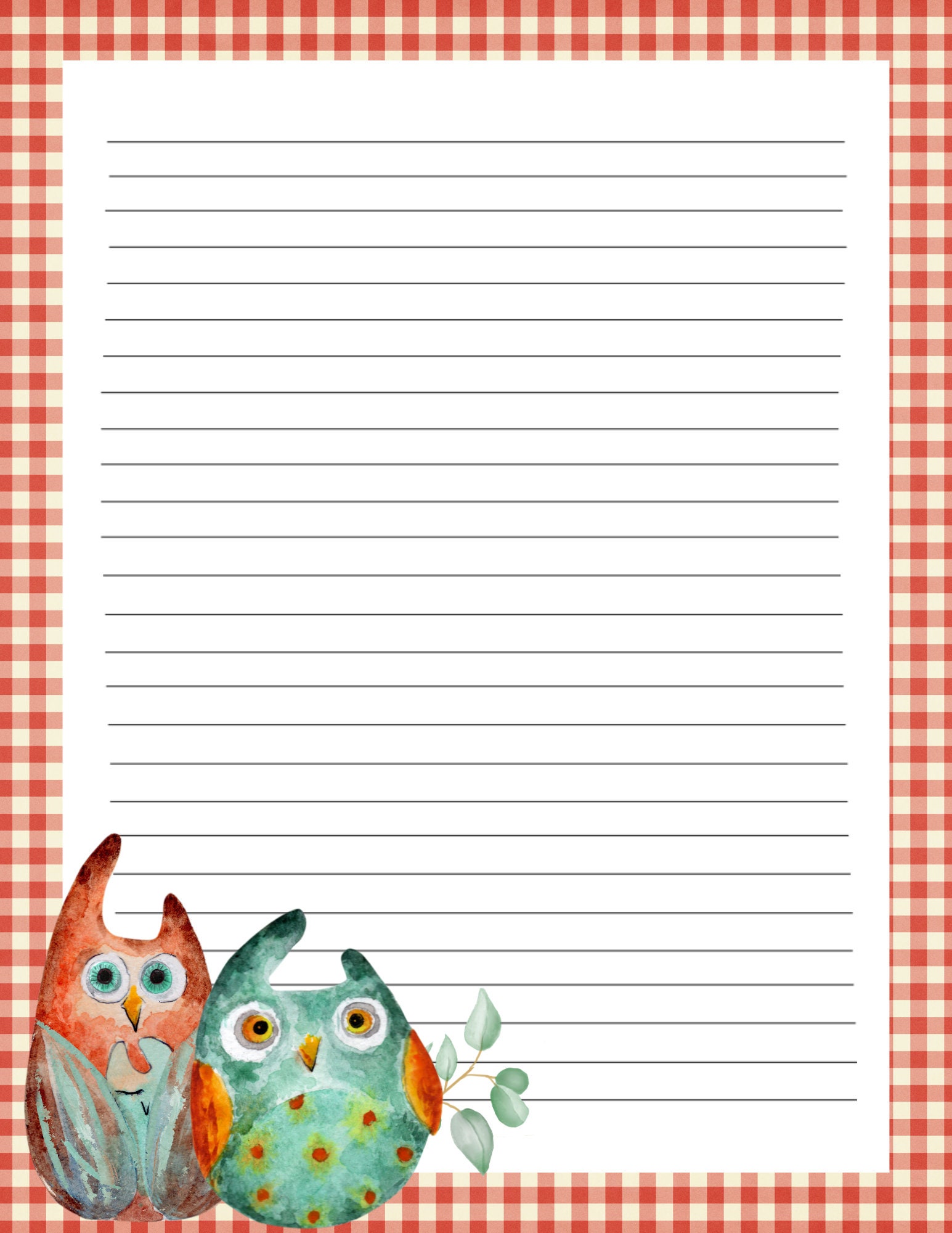 Owls Printable Stationery Printable Writing Paper Digital PDF - Etsy