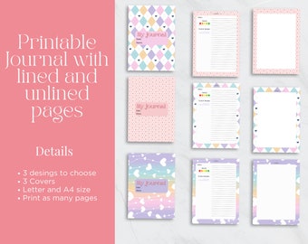 Lined & Unlined Journal Paper Printable Note Pages - Etsy