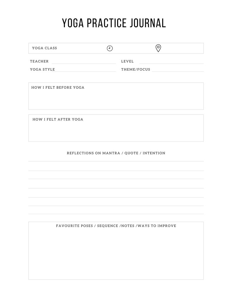 Yoga Journal Printable Printable Mindfulness Planner Printable Yoga Log ...