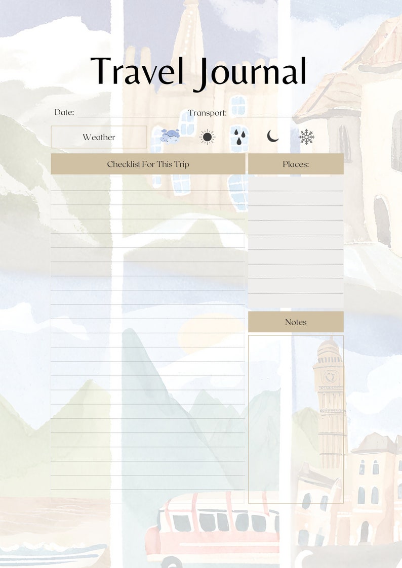 Travel Journal Printable Journal Vacation Journal A4 Journey Notes - Etsy