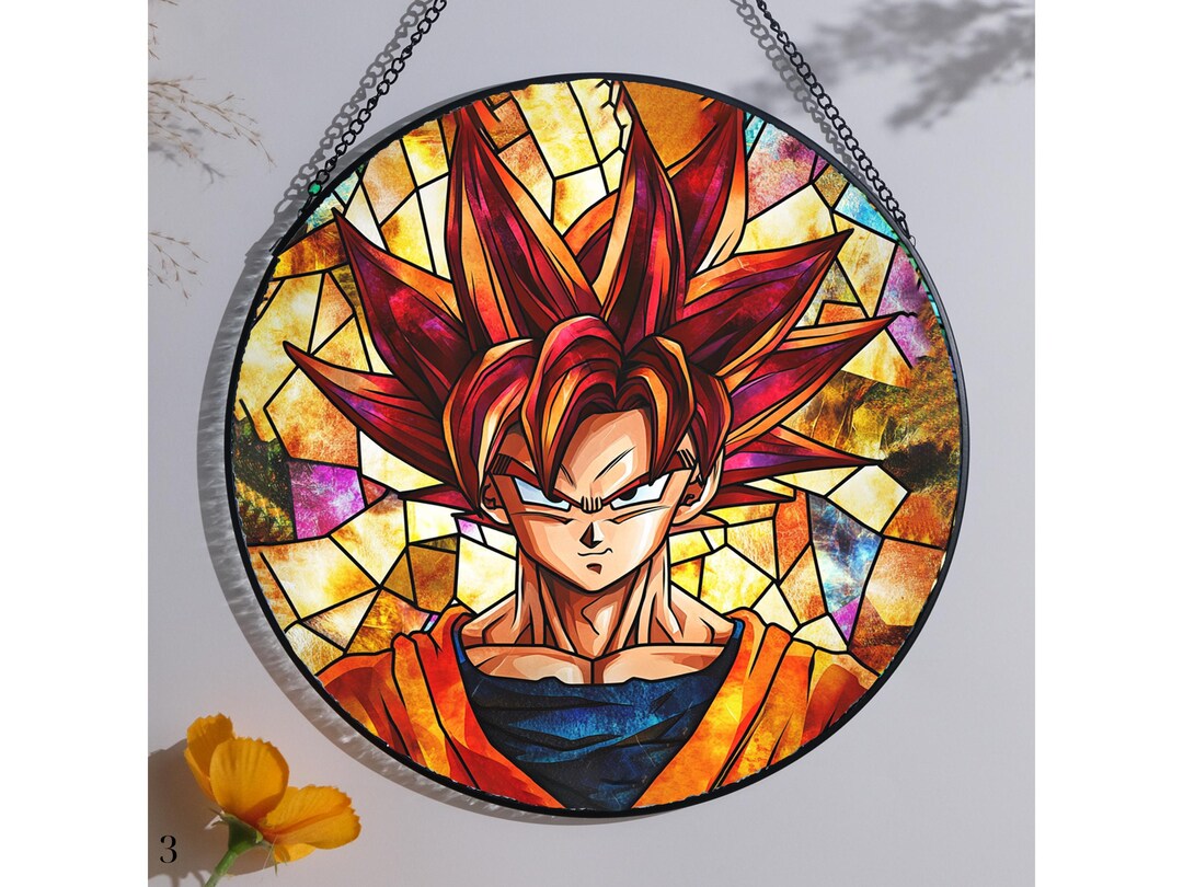 Goku Stained Glass Window Hanging Custom Goku Stained Glass Anime Decor ...