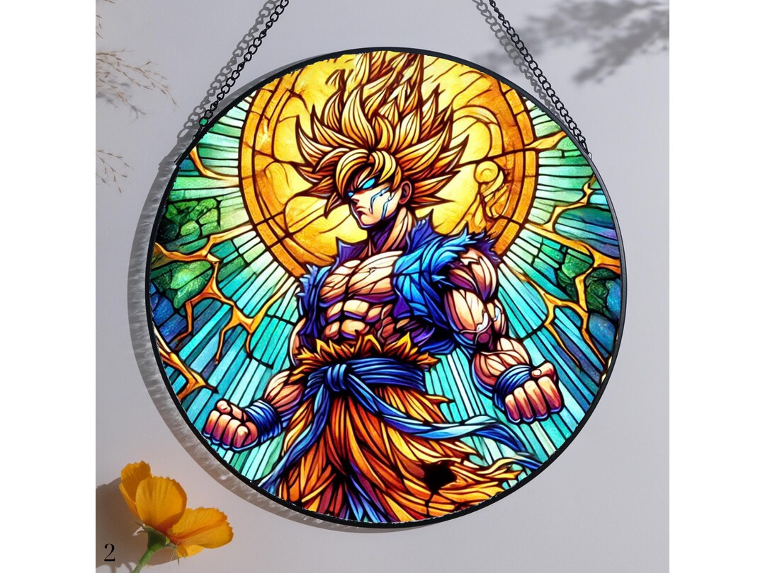 Goku Stained Glass Window Hanging Custom Goku Stained Glass Anime Decor ...