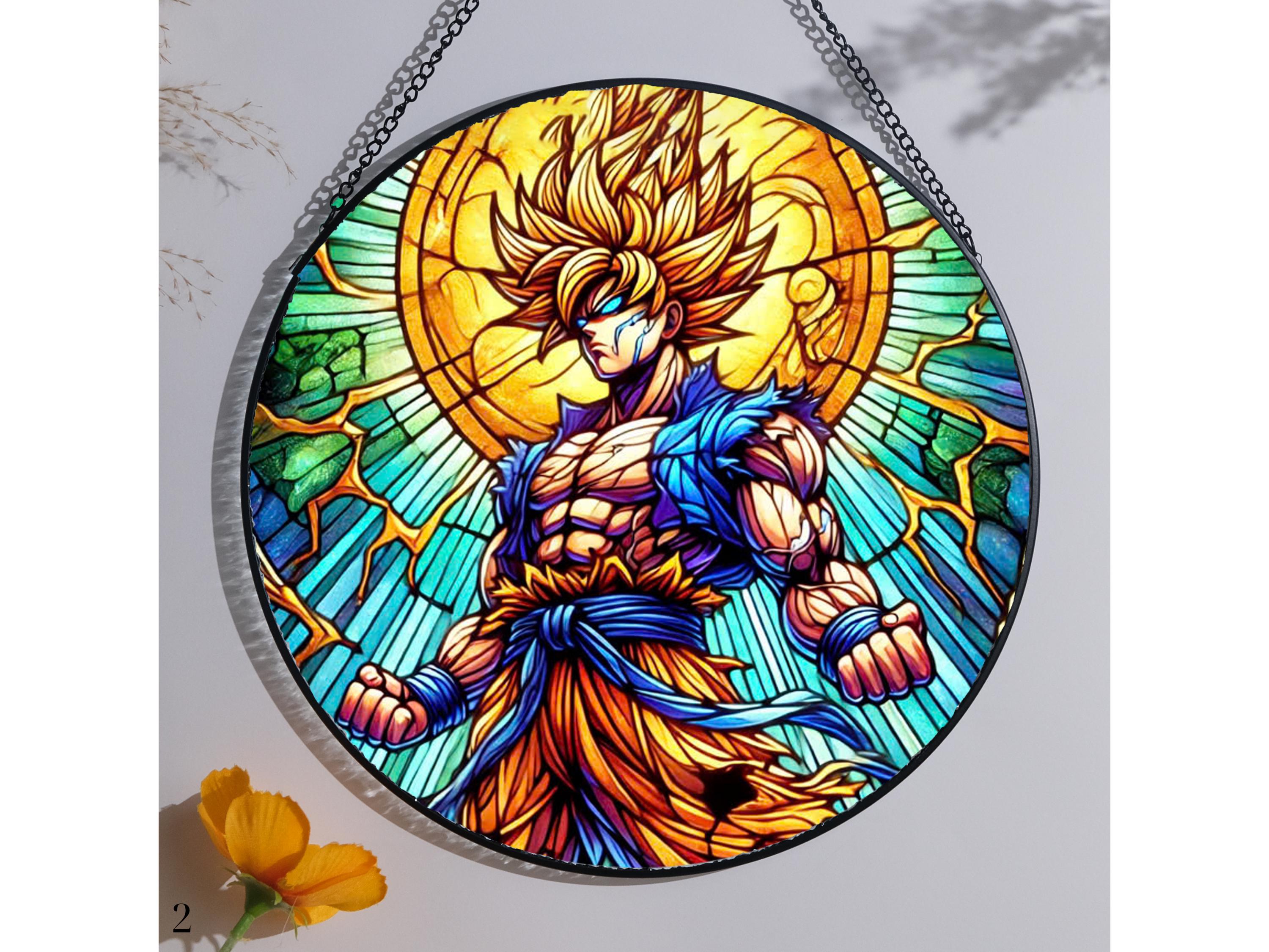Goku Stained Glass Window Hanging Custom Goku Stained Glass Anime Decor ...