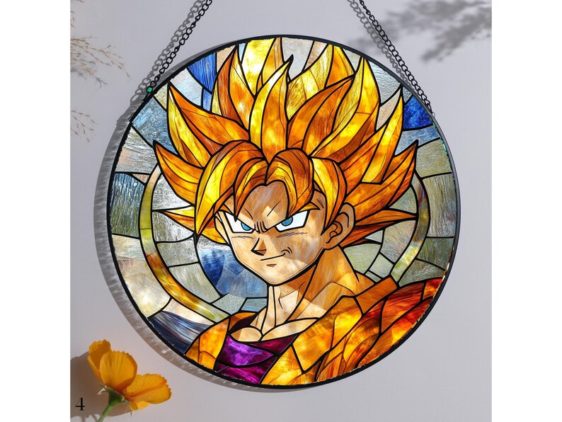 Goku Stained Glass Window Hanging Custom Goku Stained Glass Anime Decor ...