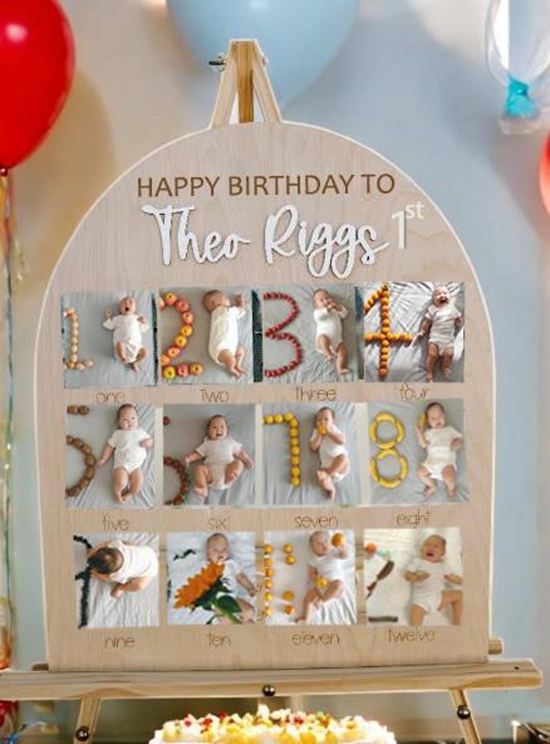 Personalized Baby Milestone Photo Display Board, One Year Memory ...