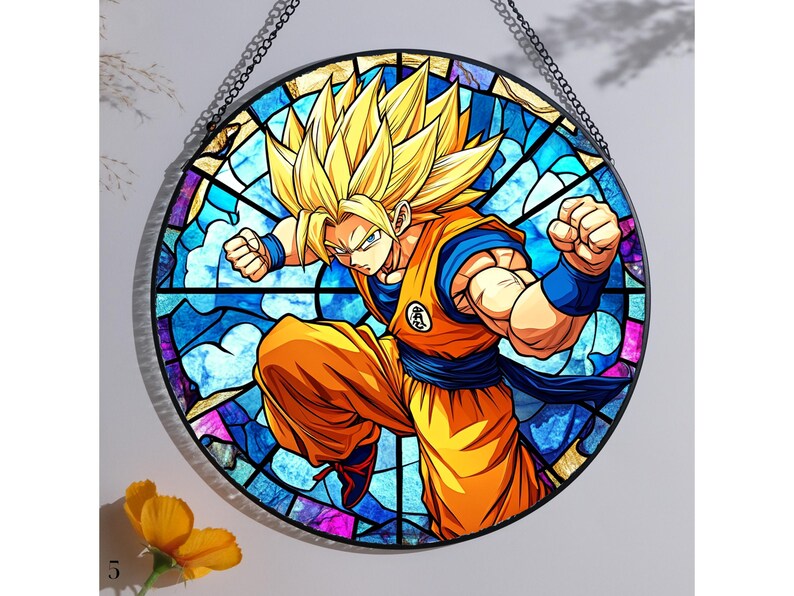 Goku Stained Glass Window Hanging Custom Goku Stained Glass Anime Decor ...