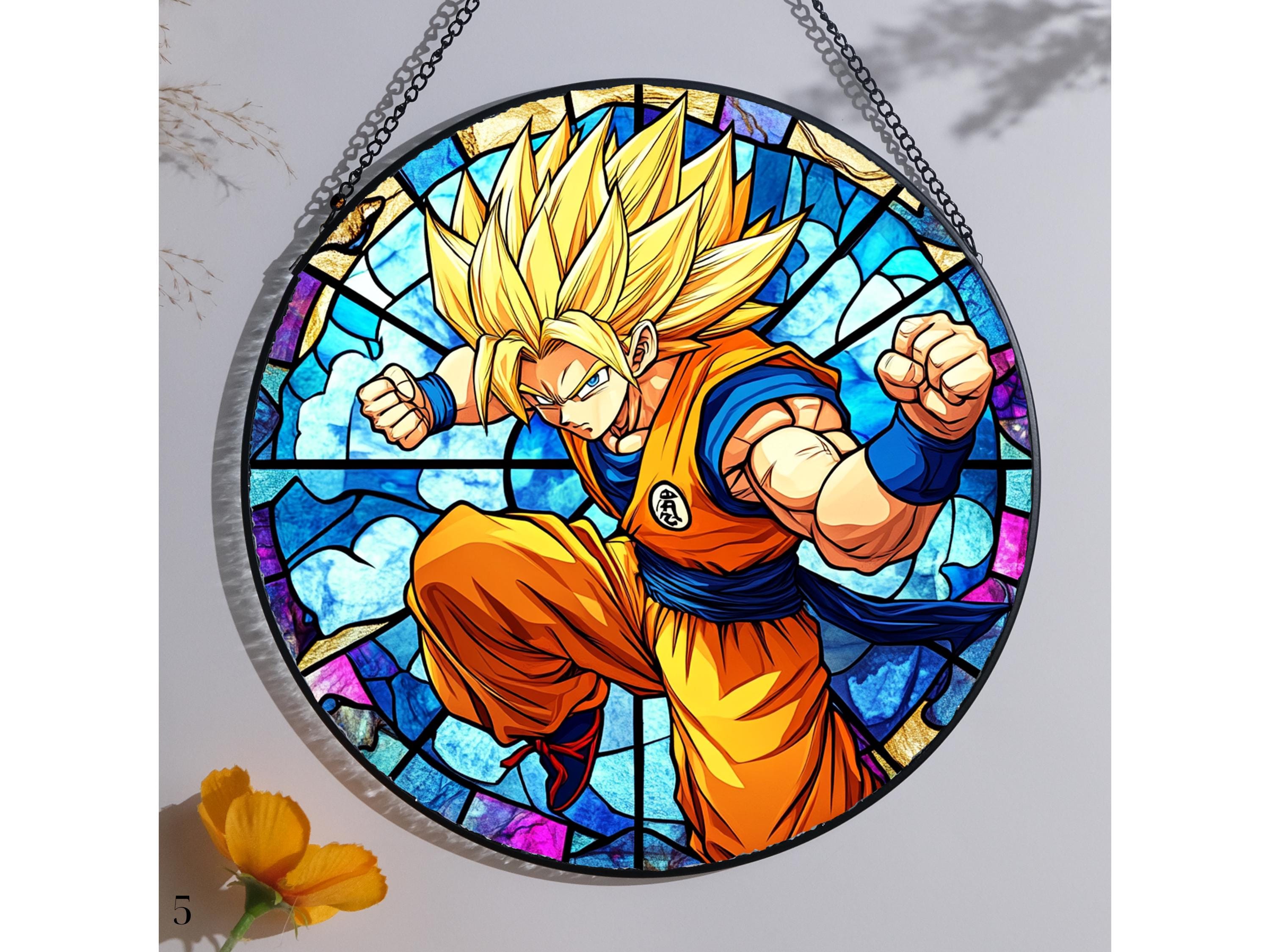 Goku Stained Glass Window Hanging Custom Goku Stained Glass Anime Decor ...