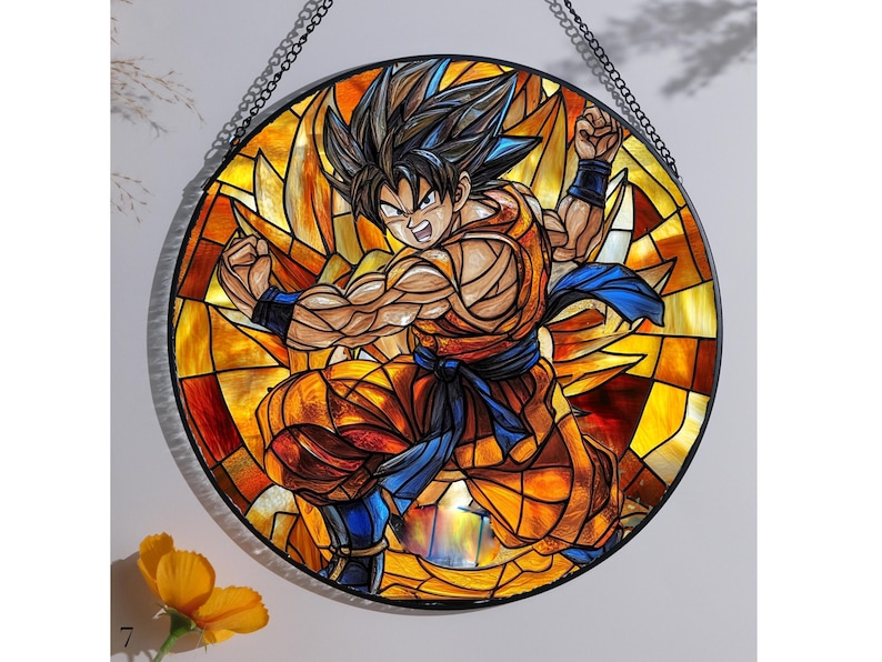 Goku Stained Glass Window Hanging Custom Goku Stained Glass Anime Decor ...