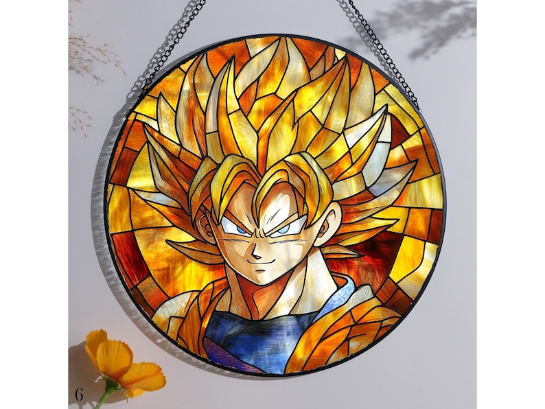 Goku Stained Glass Window Hanging Custom Goku Stained Glass Anime Decor ...