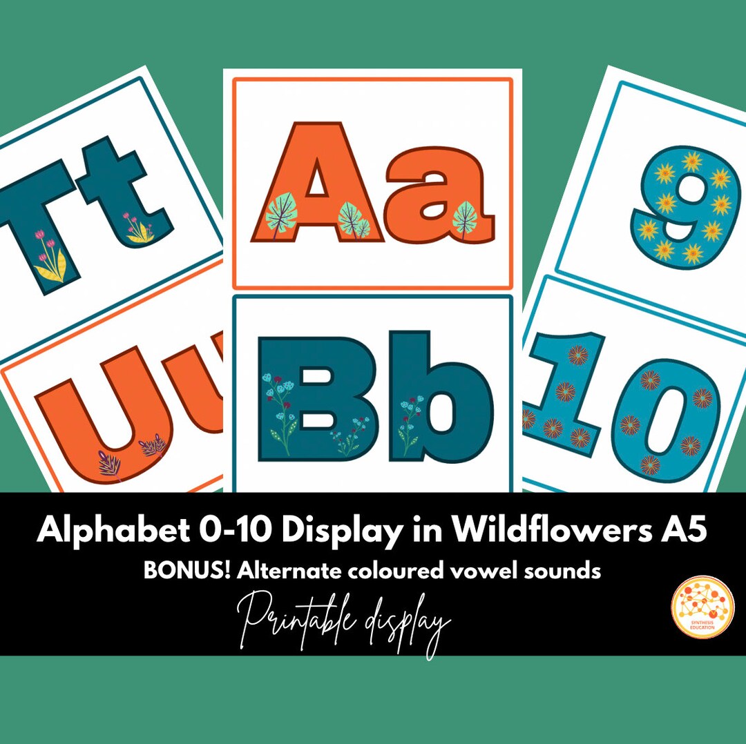 Alphabet 0-10 Display in Wildflowers A5 With BONUS Alternate Coloured ...