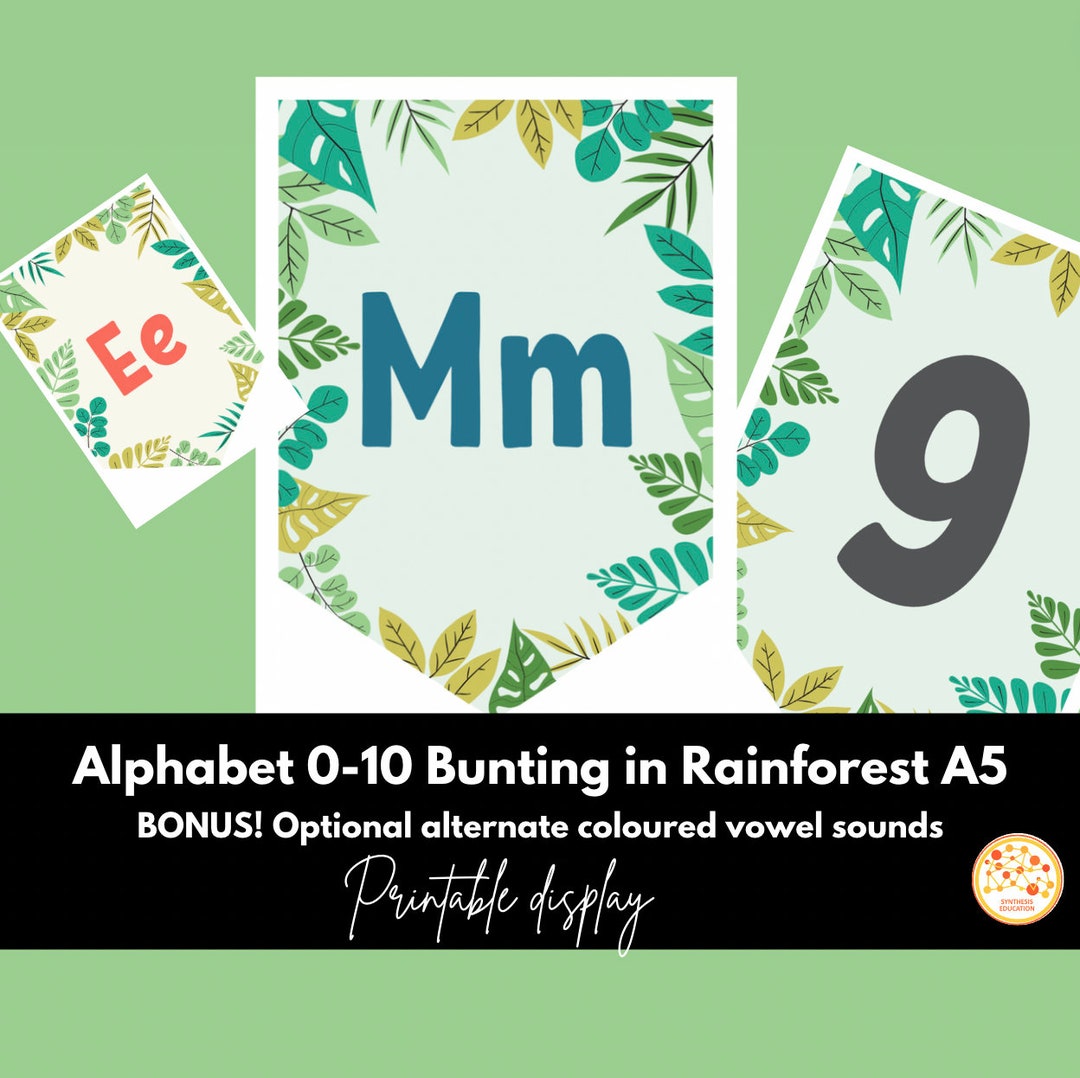 Alphabet 0-10 Bunting in Rainforest A5 With BONUS Optional Alternate ...