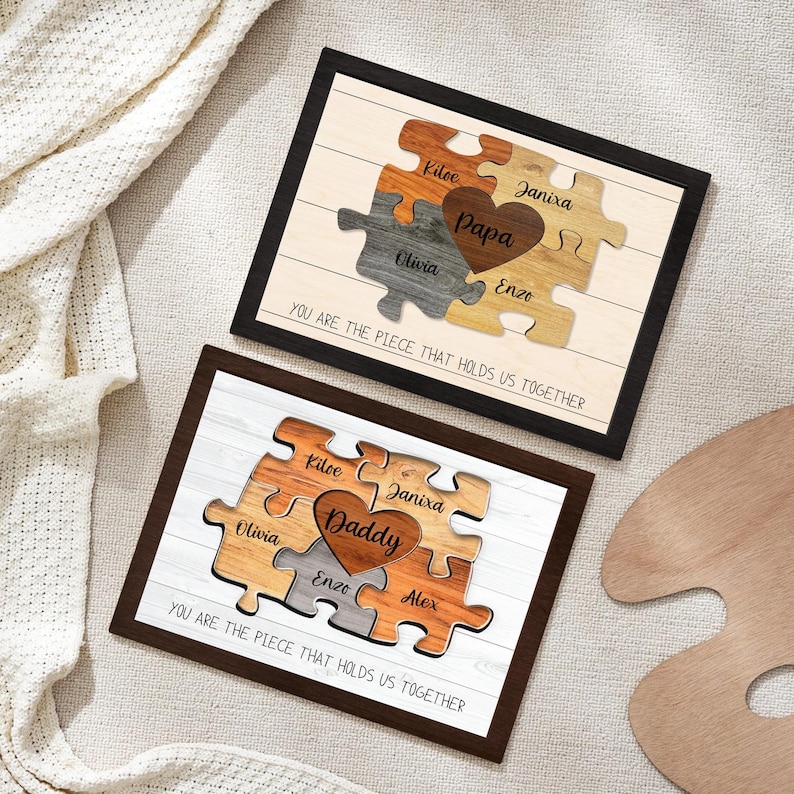 Personalized Wood Puzzle Piece Sign With Name, Father's Day Gifts for ...