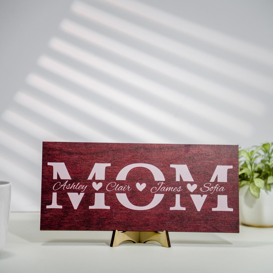 Connected Heart Our Family Sign, Mom Sign With Kids Names, Personalized ...