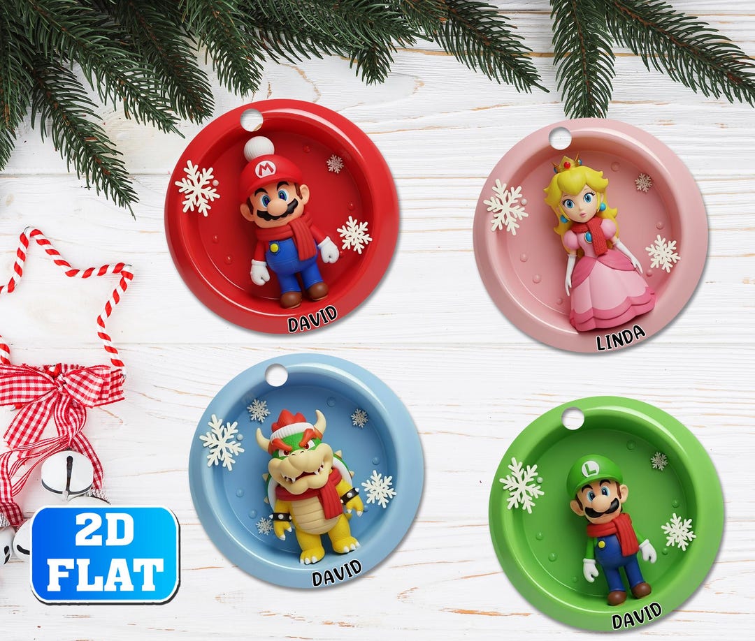 Personalized Cute Video Game Characters 2D Flat Ornament, Christmas ...