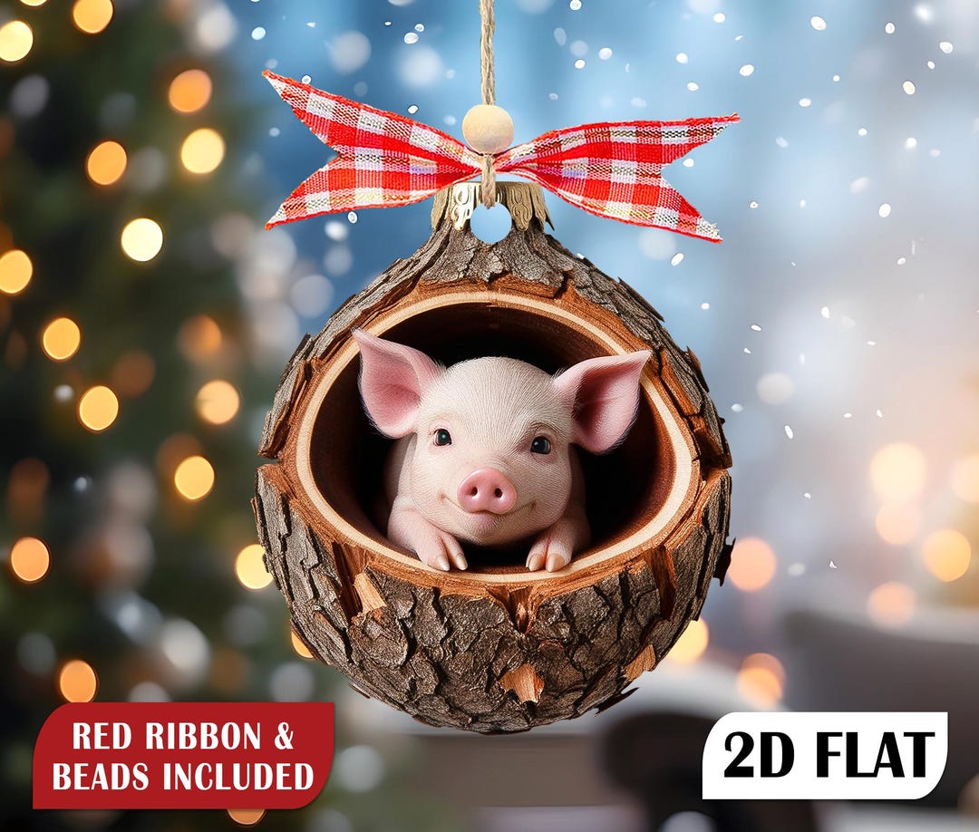 Custom Pig Farmhouse Christmas Tree Ornament, Personalized Pig 2D Flat ...