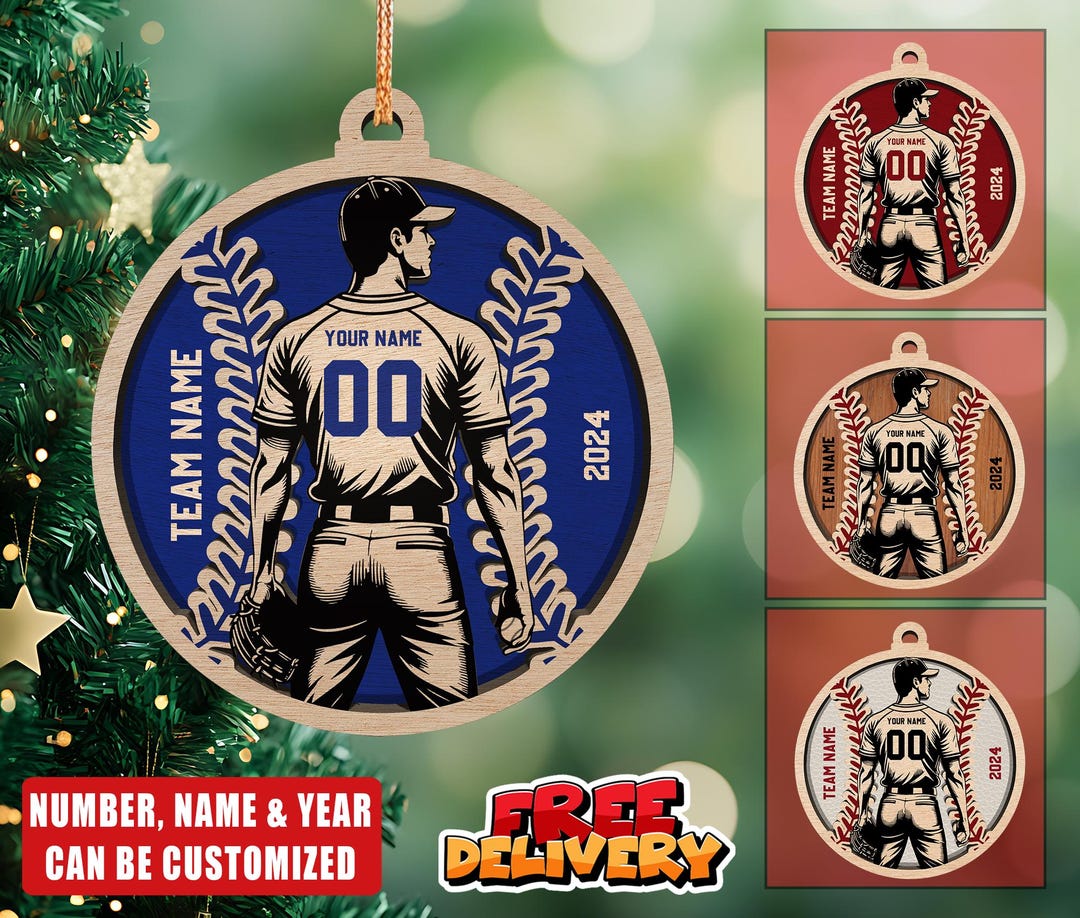 Personalized Baseball Layered Wood Ornament 2025, Custom Baseball ...