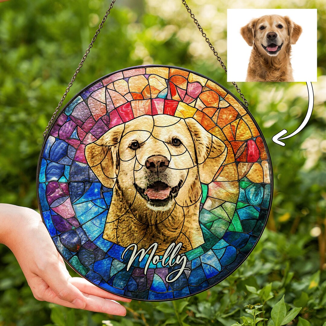 Personalized Pet Portrait Glass Suncatcher, Pet Memorial Gift, Dog ...