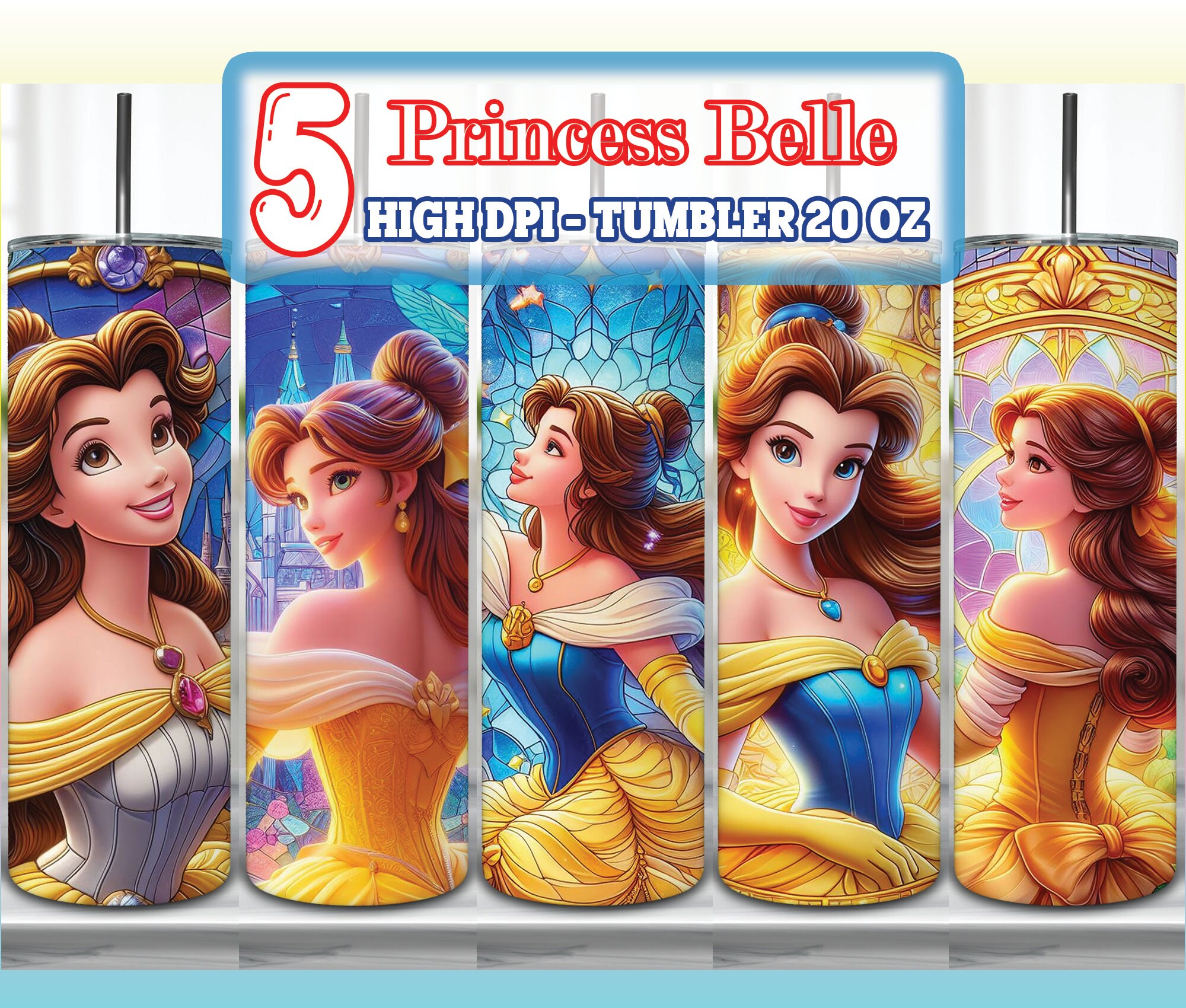 5 Files Princess Tumbler Wrap Bundle, 20oz Sublimation Wrap Design ...