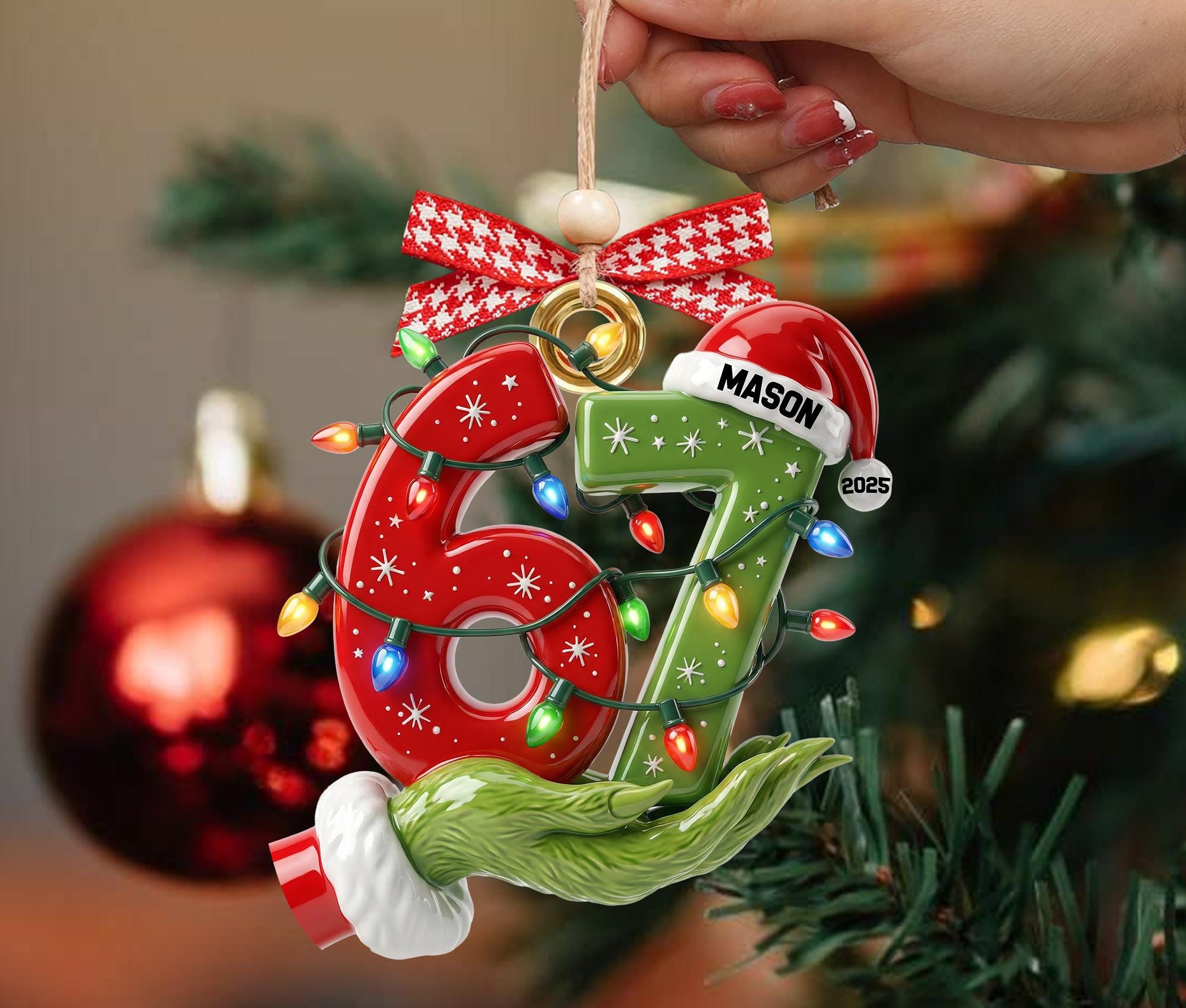 Custom 2D Flat Six Seven Mean Guy Hand Xmas Ornament, the Year of 2025 ...