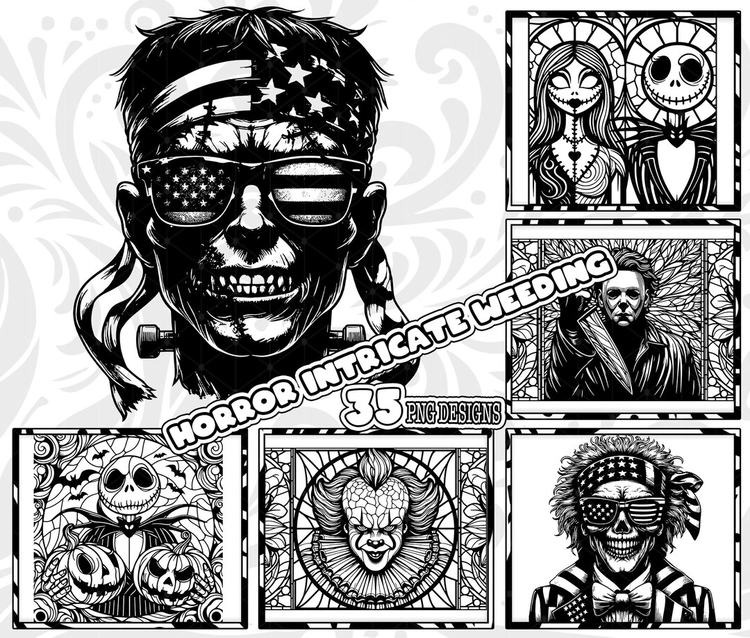 35 Designs Horror Characters Png/svg, Horror Svg/png Bundle, Intricate ...