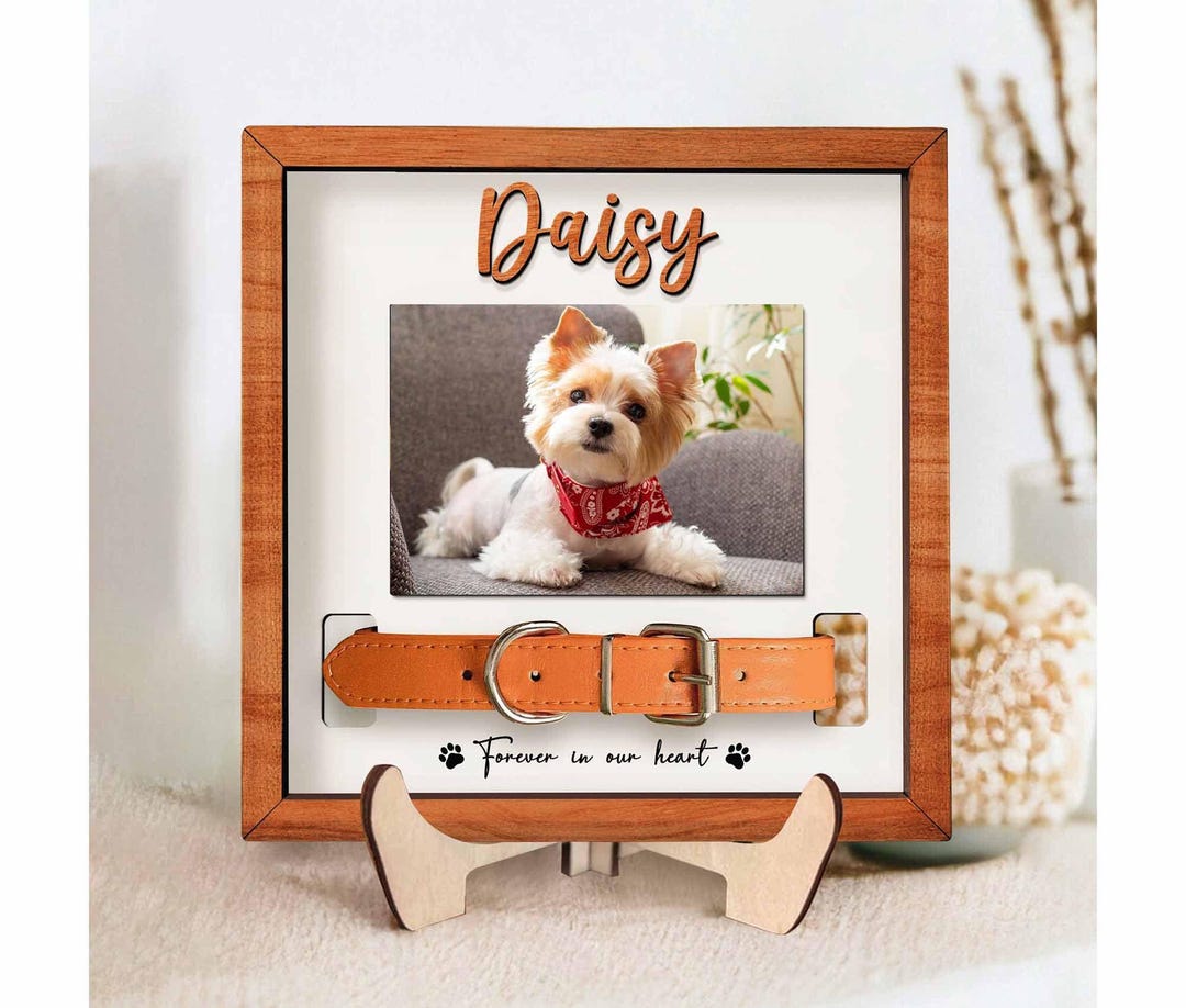 Custom Dog Memorial Wood Frame With Collar Holder, Memorial Pet Collar ...